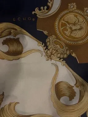 Echo | Accessories | Echo Silk Scarf Navy Gold Baroque Print 34 Square ...